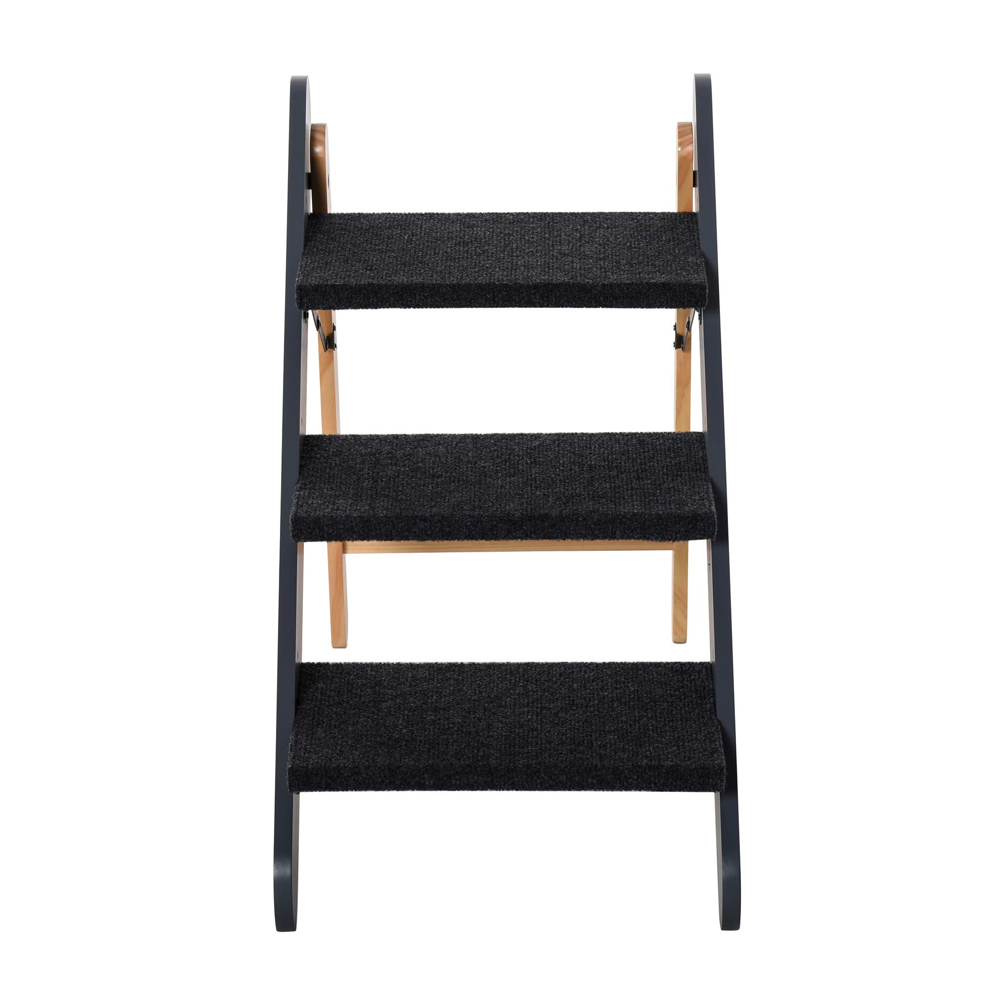PawHut Wooden Pet Stairs 2 in 1 Convertible Carpeted Ramp Foldable 3 Level Ladder for High Bed Couch Car