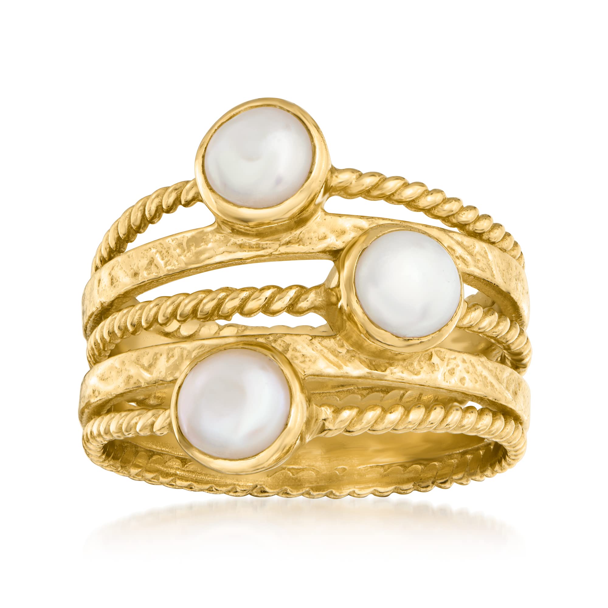 Ross-Simons 5-5.5mm Cultured Pearl Multi-Row Ring in 18kt Gold Over Sterling. Size 7