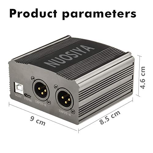 Phantom Power Supply, NUOSIYA 2-Channel 48V Phantom Power Supply, Stable Power Supply, Improved Shielding Technology, Anti-Noise for Any Condenser Microphone Music Recording Equipment
