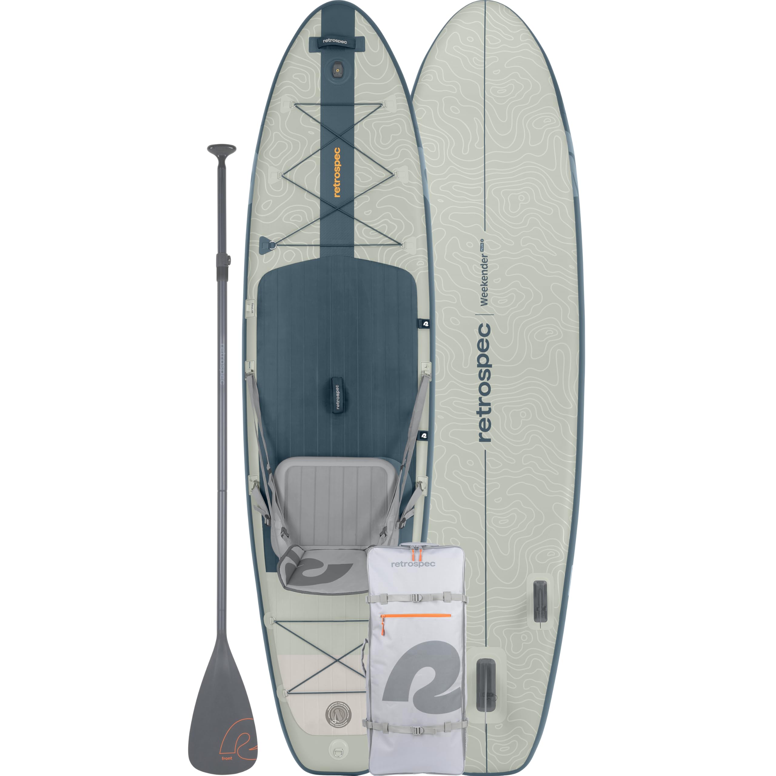 Retrospec Weekender Plus 10' Inflatable Stand Up Paddleboard Double Layer PVC iSUP Bundle w/Carrying case, 3 Piece Adjustable Aluminum Paddle, 3 Removable fins, Pump, and Cell Phone case