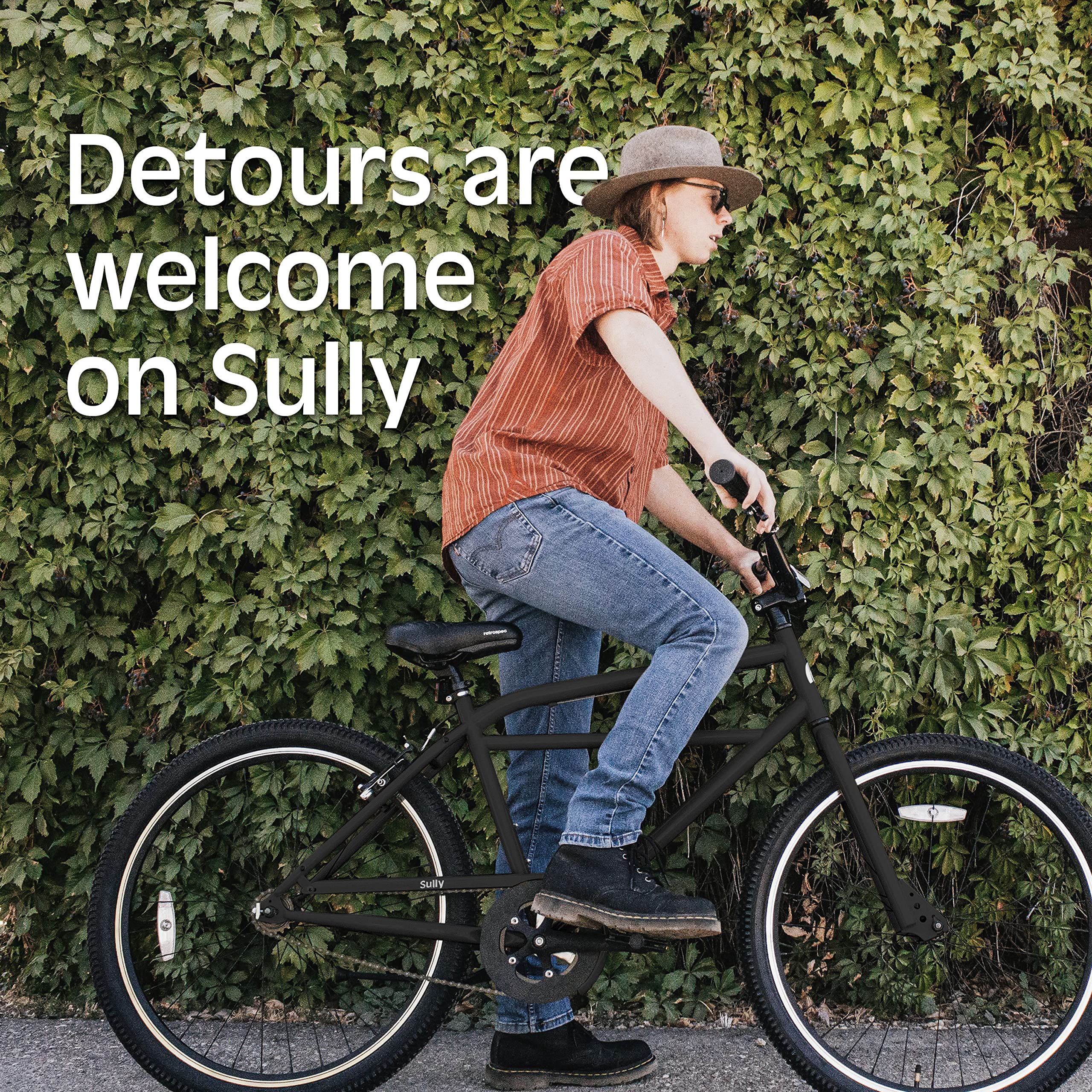 Retrospec Sully Klunker High-Tensile Steel Frame Beach Cruiser Bicycle Single Speed Bike with BMX Threadless Steering, Wide Tires and Tuck n’ Roll Saddle, Matte Black 26"