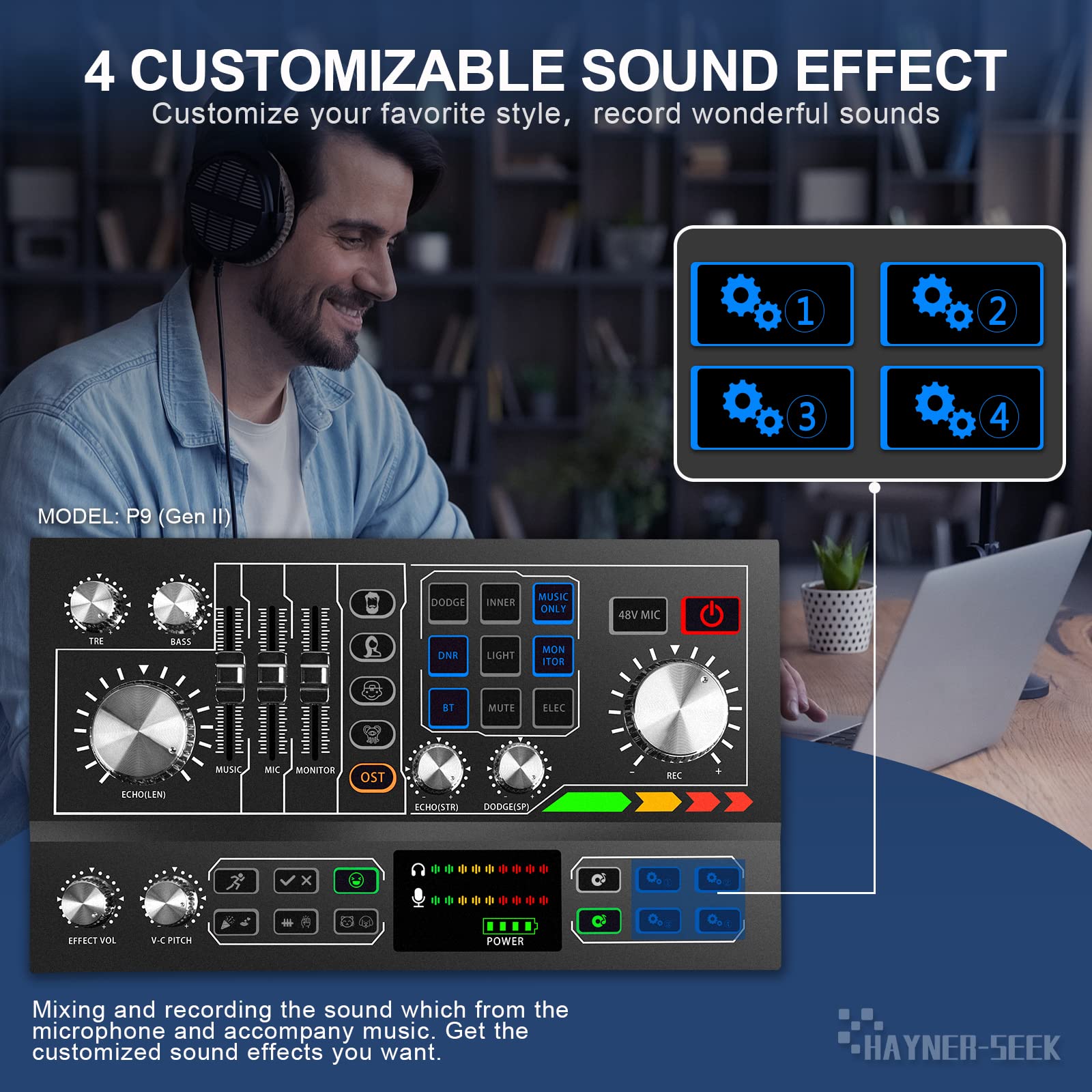Podcast Equipment Bundle Aluminum Alloy Panel with Studio Condenser Microphone Sound DJ Mixer Broadcast Audio Interface DIY Sound Effect For PC Laptop Phone,Streaming Recording, Black