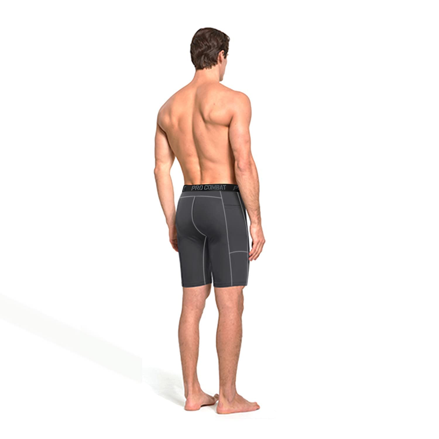 Pamyvia Men's 3 Pack Compression Shorts with Pockets Athletic Baselayer Underwear for Running,Workout,Training (Grey, Large)