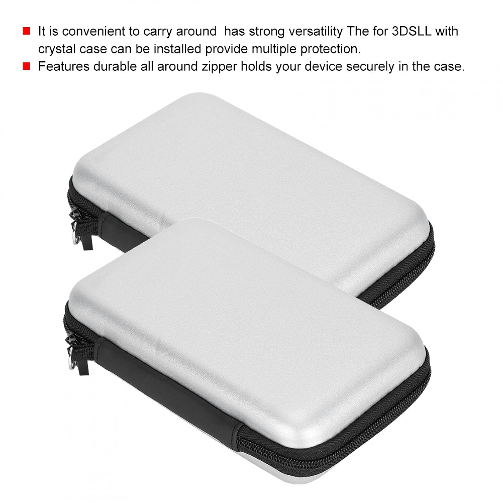 Shanrya Storage Bag Bright Game Consoles Storage Bag for Home 3DS XL 3DS Office(Silver gray)
