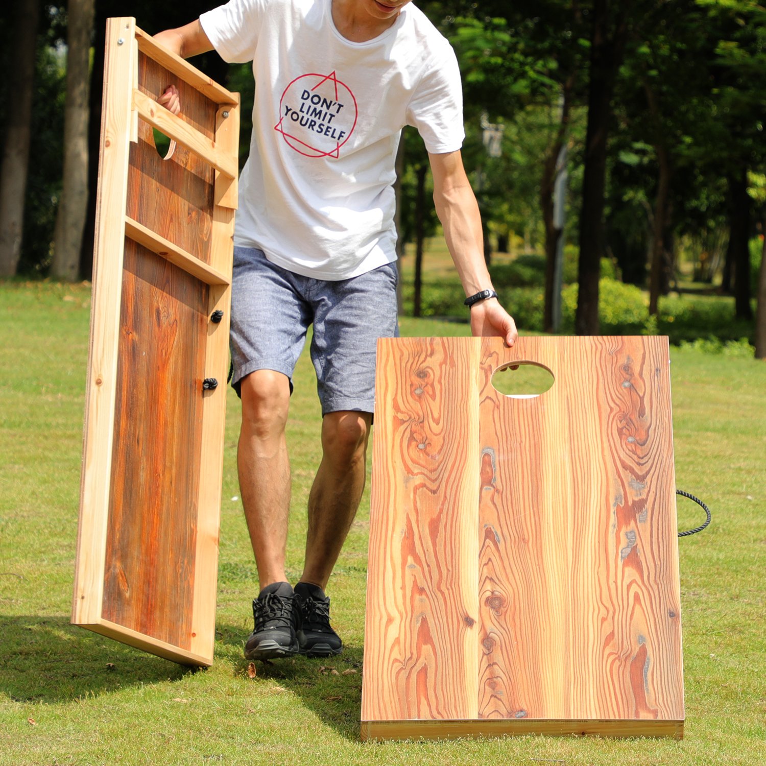 OOFIT Solid Wood Premium 2'x 4' Regulation Size Cornhole Game Set with Stylish, Durable Printed Surface and Underneath, Weather Proof Regulation Cornhole Bean Bag Toss Game