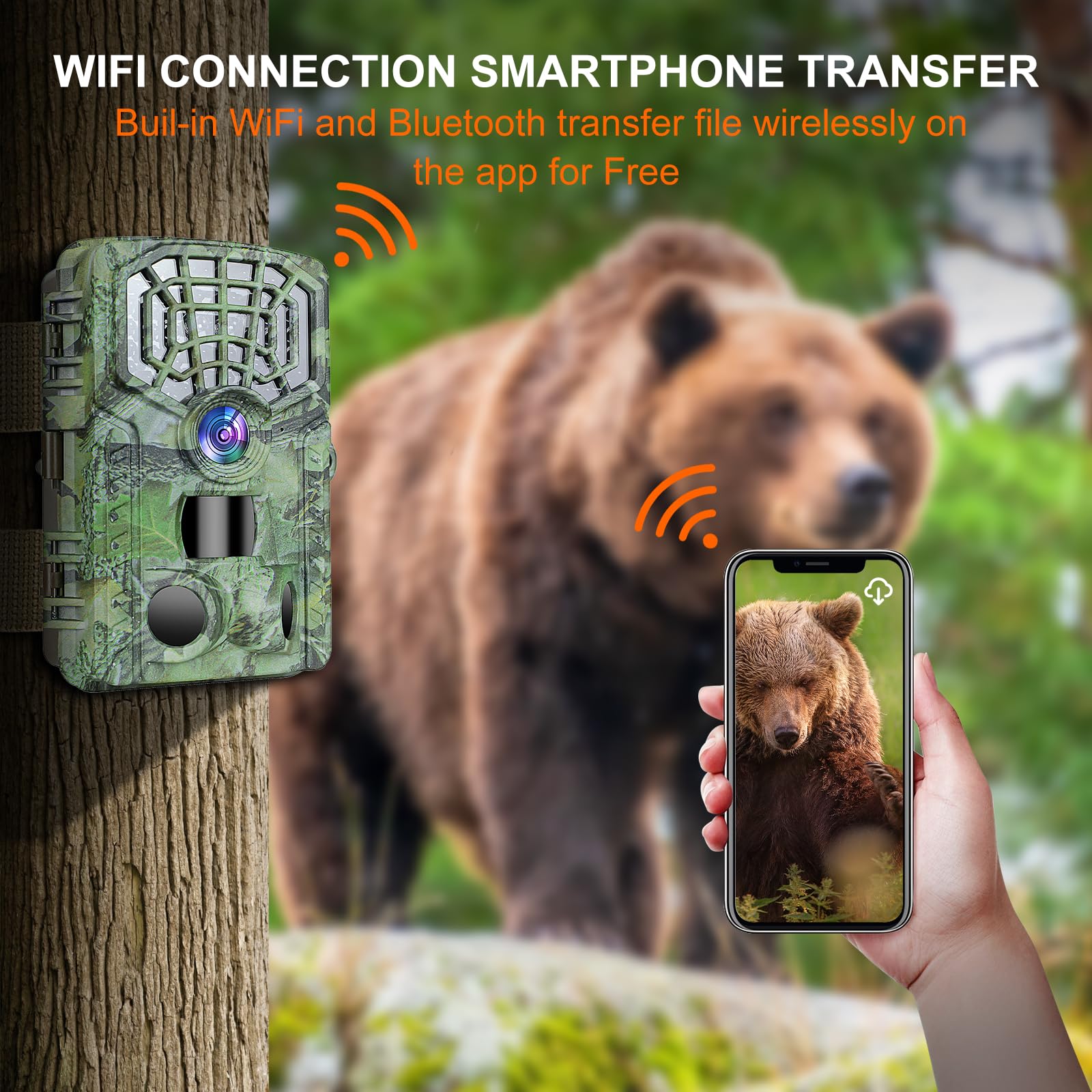 VANBAR Trail Camera, 4K 48MP WiFi Game Camera with Night Vision Motion Activate 0.2s Trigger Speed 940nm No Glow and IP66 Waterproof 120° Wide Angle Trail Camera