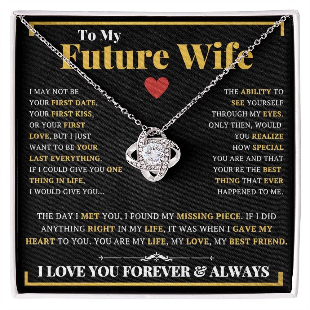 ZILORRA Soulmate Necklace for Women, Wife Necklace from Husband, Girlfriend Necklace from Boyfriend, Birthday Anniversary Christmas, Message Card Jewelry, Gift Box (Standard Box, LOVE KNOT FW - A)