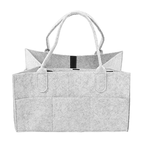 Orenic Light Grey Felt Diaper Tote Bag, Spacious Nursery Organizer for Diapers, Storage, and Baby Essentials, Gift for Boys and Girls, Felt Diaper Caddy Organizer