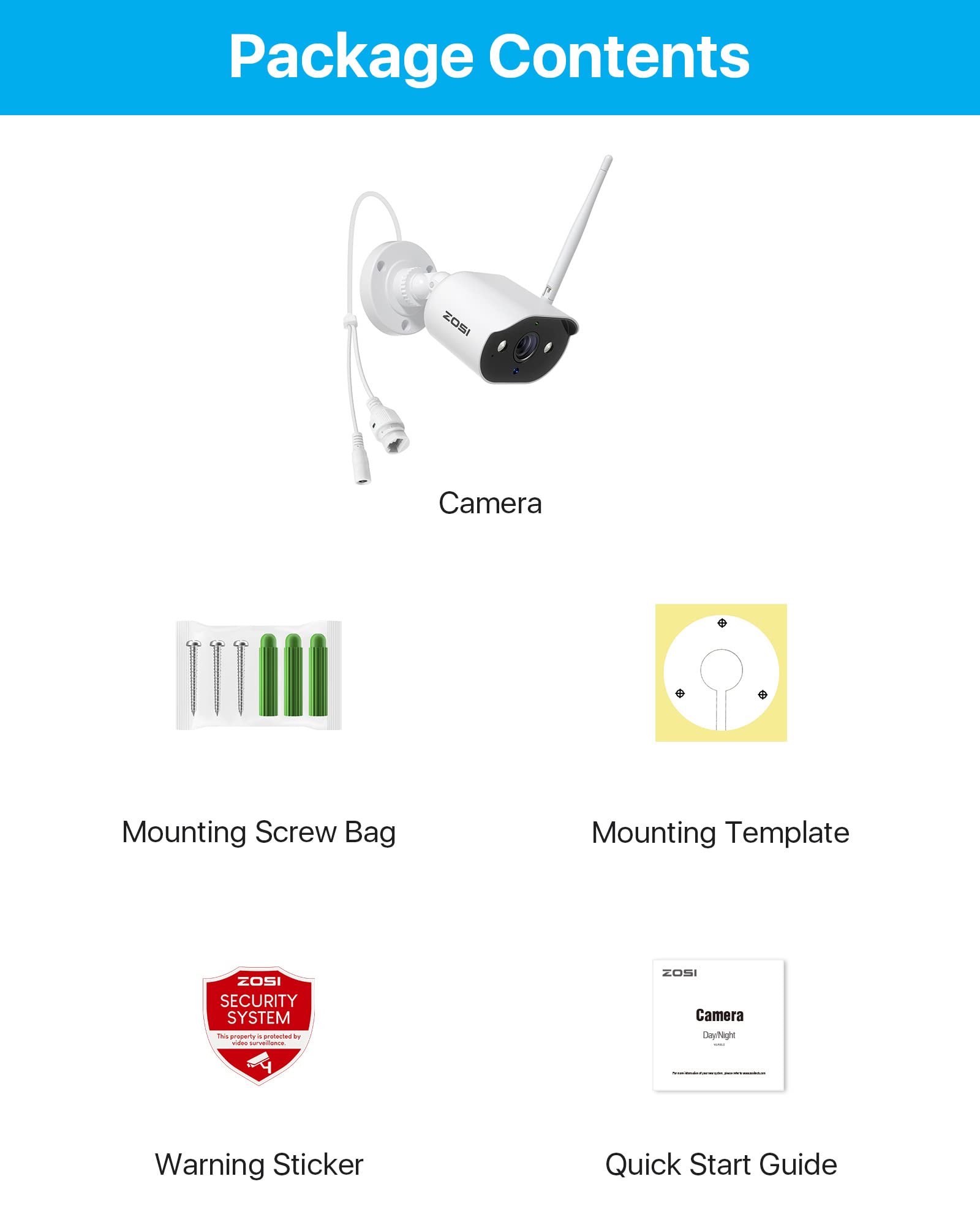 ZOSI ZG3023S Add-on Camera 3MP HD WiFi IP Network Camera Outdoor Indoor Home Security Camera Only Compatible with ZOSI NVR Recroder Video Surveillance Camera System(Model:ZR08GP)