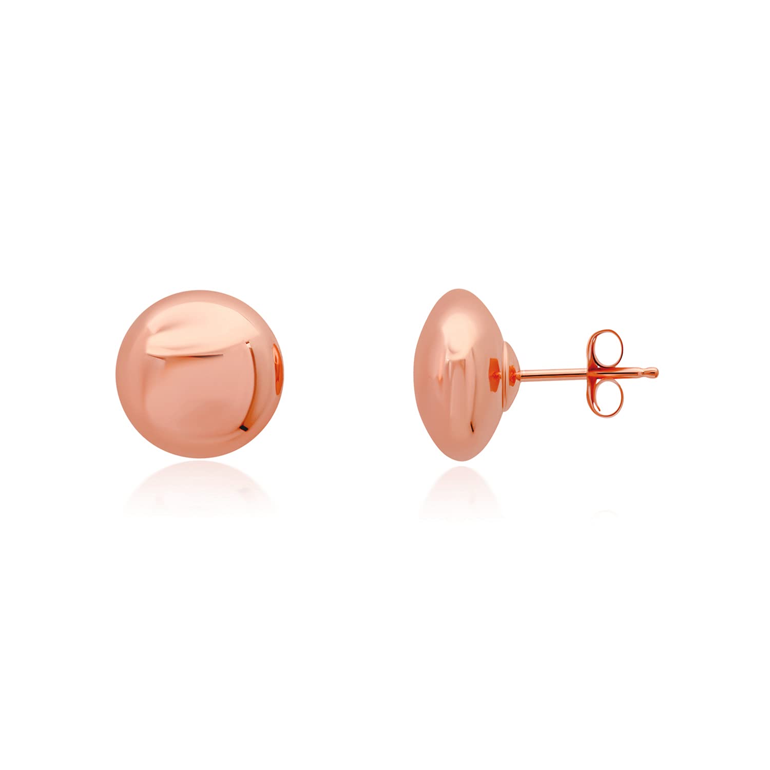 MAX + STONE Rose Large Gold Ball Earrings 14k Real Gold | 6MM Real Gold Post, Half Button Stud for Women Men