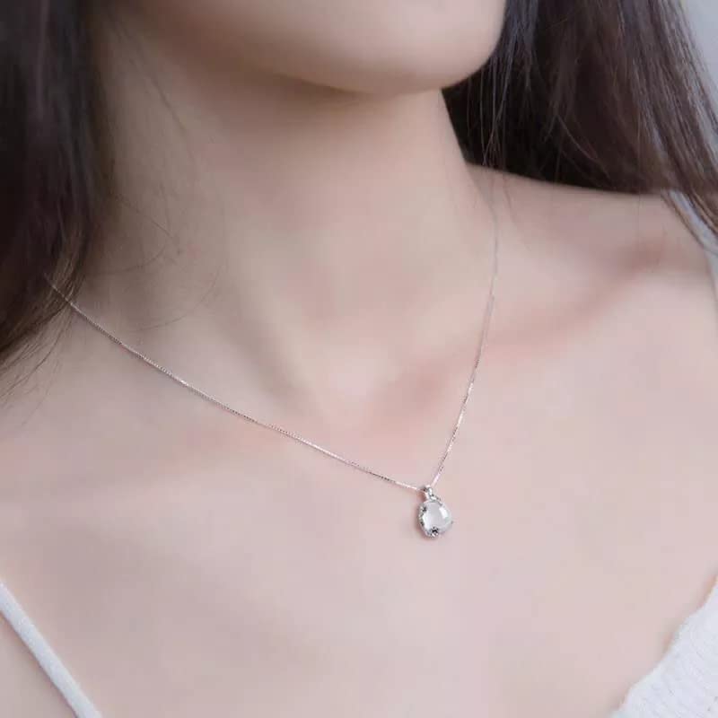Simple sterling moon stone necklace