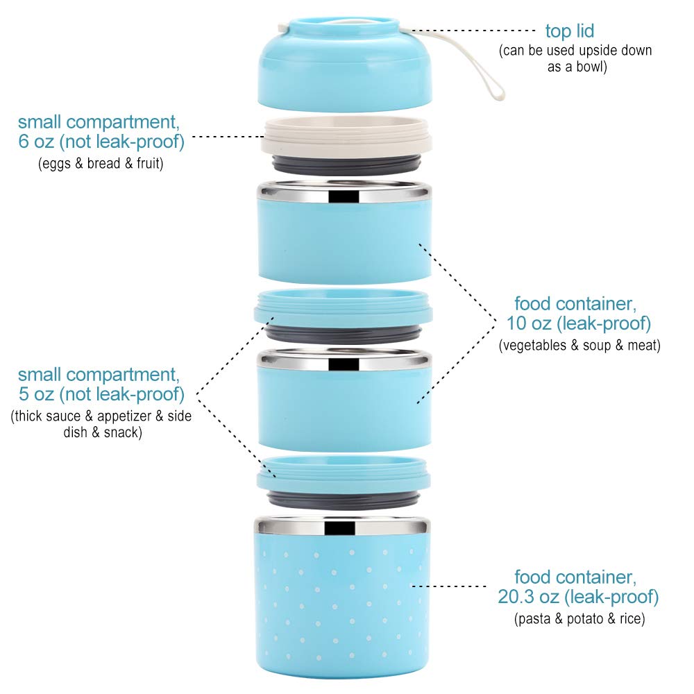 TiLeMiun 3-Tier Thermal Lunch Box For Food, Portable Insulated Lunch Container, Stackable Bento Lunch Box For Aldults To Work, Leakproof Stainless Steel Food Container With Bag & Utensils (Blue 71oz)