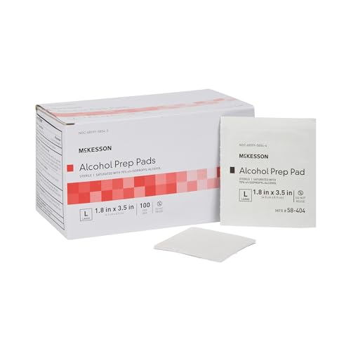 McKesson Alcohol Prep Pads, 2-Ply 70% Isopropyl Alcohol Individually Wrapped Wipes, 100 Count, 1 Pack