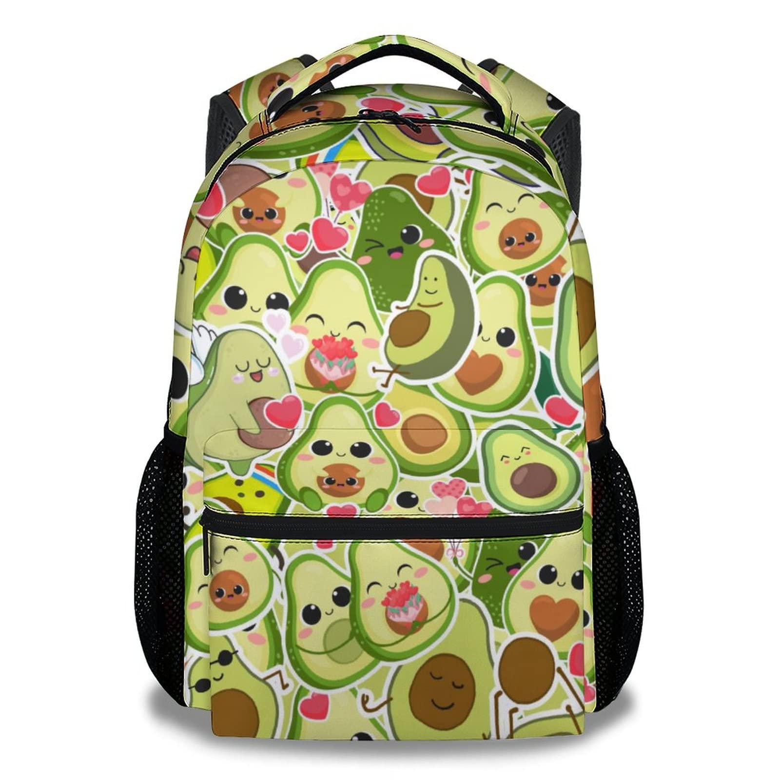 PAKKITOP Avocado Backpack for Kids Girls Boys, 16" Cute Backpack for School, Green Print Lightweight Bookbag for Students