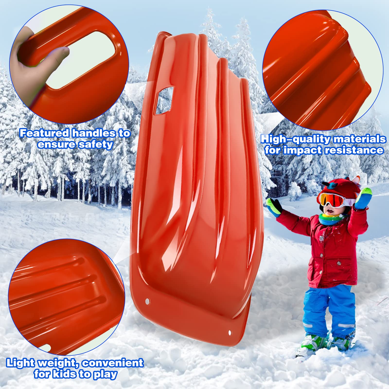 Sleds for Kids Kids and Adult, Snow Sled,Classic Plastic Sled(Blue+Orange)