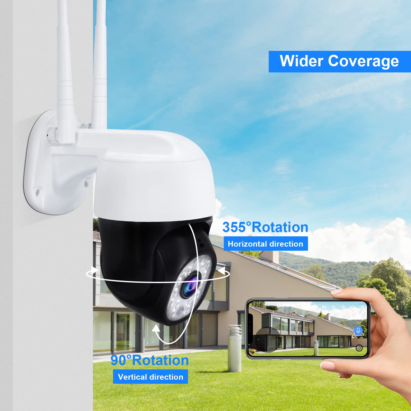 YoLuKe PTZ Camera Outdoor,5MP 20X Optical Zoom WiFi IP Camera with 360° Rotate and 1000ft View Distance/Human Detection & Auto Tracking/Two Way Audio/IP66 Waterproof/Night Vision