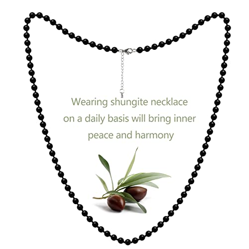 Morocca Long Shungite Necklace W/ 95 Black Round Beaded Natural Gemstone Stone Men Necklaces+5 DIY Shungnite Beads