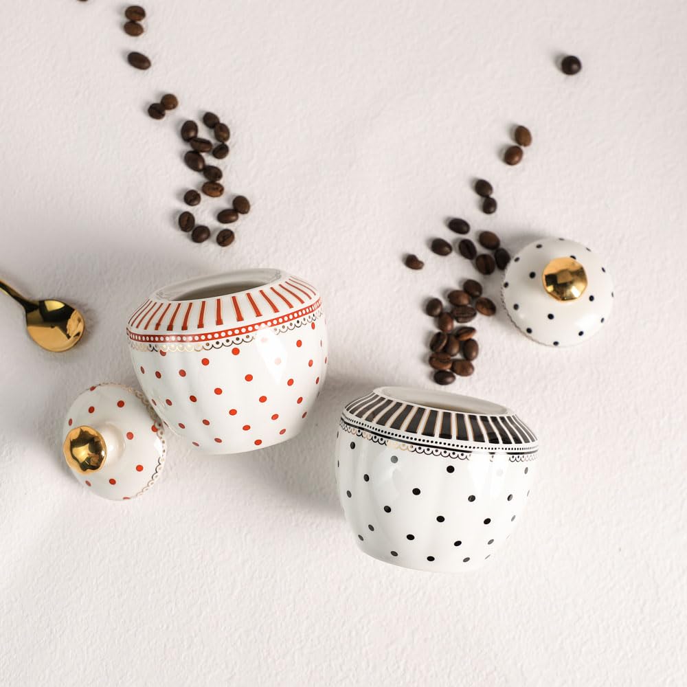 RockTrend Stripe Polka Dot Ceramic Coffee Serving Set Creamer and Sugar Bowl Set
