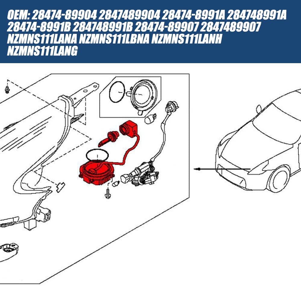 RANSOTO Headlight Ballast Compatible with Infiniti G35 G37 FX35 QX56 Nissan 350Z Maxima Murano 370Z Replace NZMNS111LAN 28474-8991A Xenon HID Control Unit with Igniter & D2S Bulb