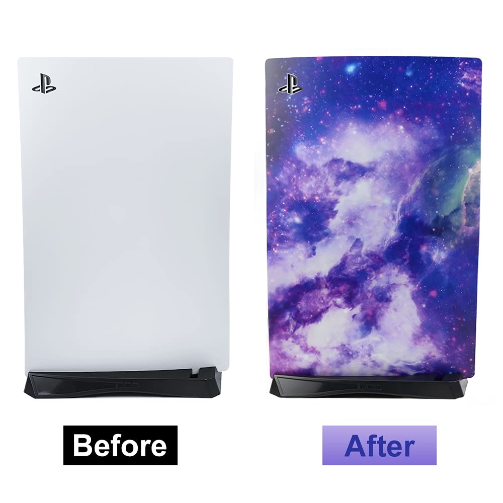 PS5 Skin Cover, PS5 Stickers for Console, Nebula Design Vinyl Skin Cover Compatible with Playstation 5 Console Accessories +2 Controller Skins Set,Disk Edition