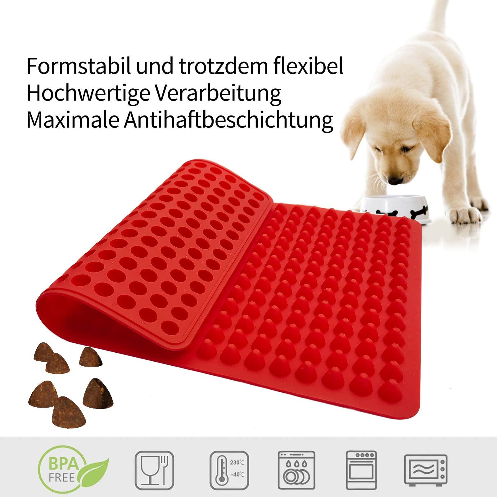 Silicone baking mat, 1.2 cm baking mat dog biscuits, multi-purpose silicone mat for oven, heat-resistant & food-safe, Bpa-free (Blue & Red)
