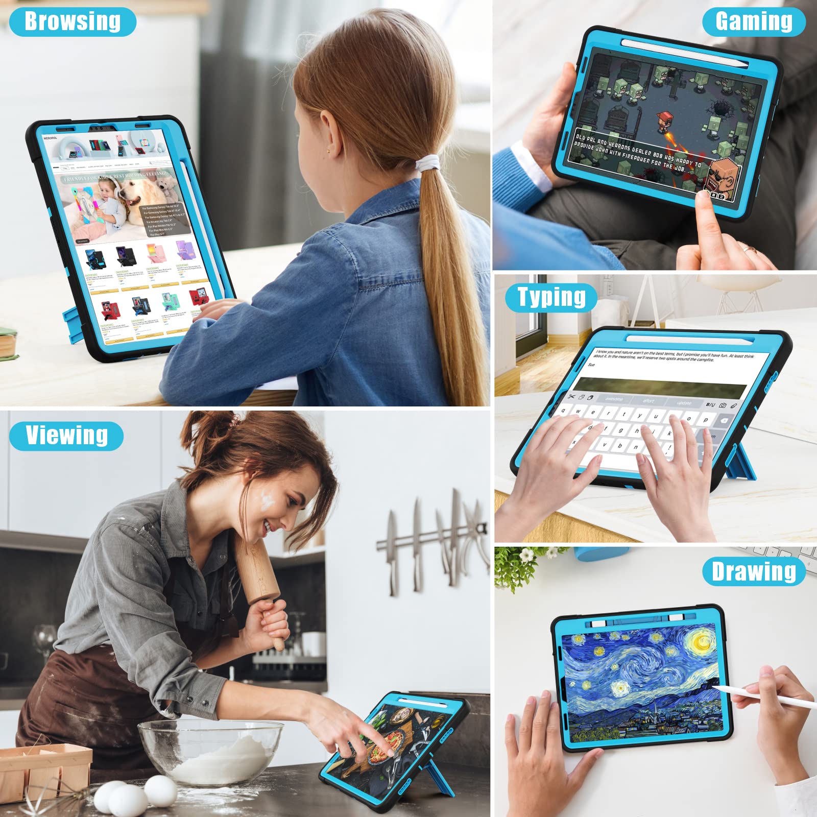 WESOROL Case for New iPad Pro 11 Inch Case 2022(4th Gen)/2021(3rd Gen)/2020(2nd Gen) with Pencil Holder,iPad 10.9 Case with Screen Protector,4 in 1 Heavy Duty Shockproof Case for iPad Air 5/4 Case