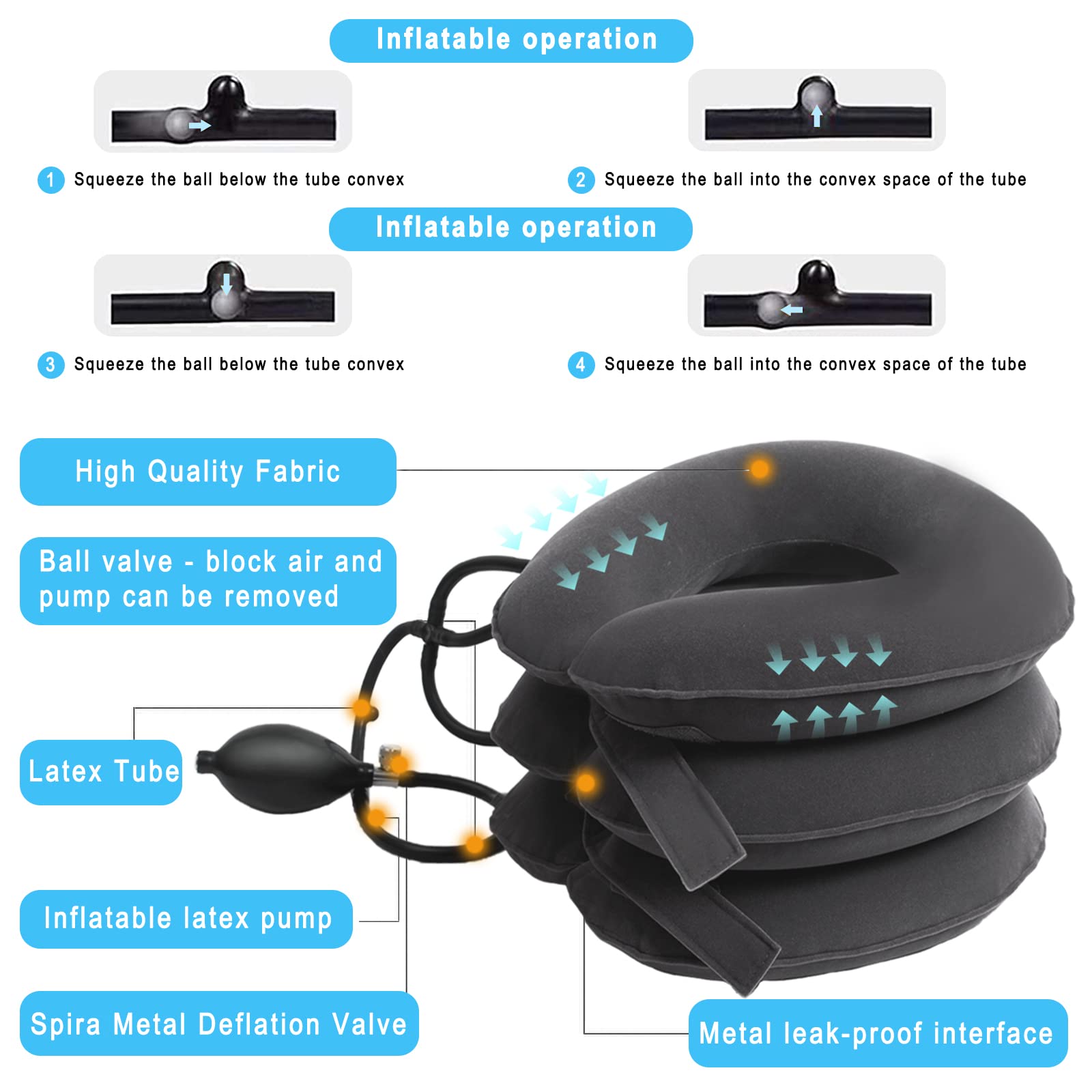 YongZan Cervical Neck Traction Device, Neck Stretcher for Neck Pain Relief, Adjustable Inflatable Neck Support Brace, Neck Traction Device for Use Neck Decompression, Correct Cervical Curvature - Grey
