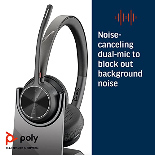 Poly - Voyager 4320 UC Wireless Headset + Charge Stand (Plantronics) - Headphones with Boom Mic - Connect to PC/Mac via USB-C Bluetooth Adapter, Cell Phone via Bluetooth - Works with Teams, Zoom &More