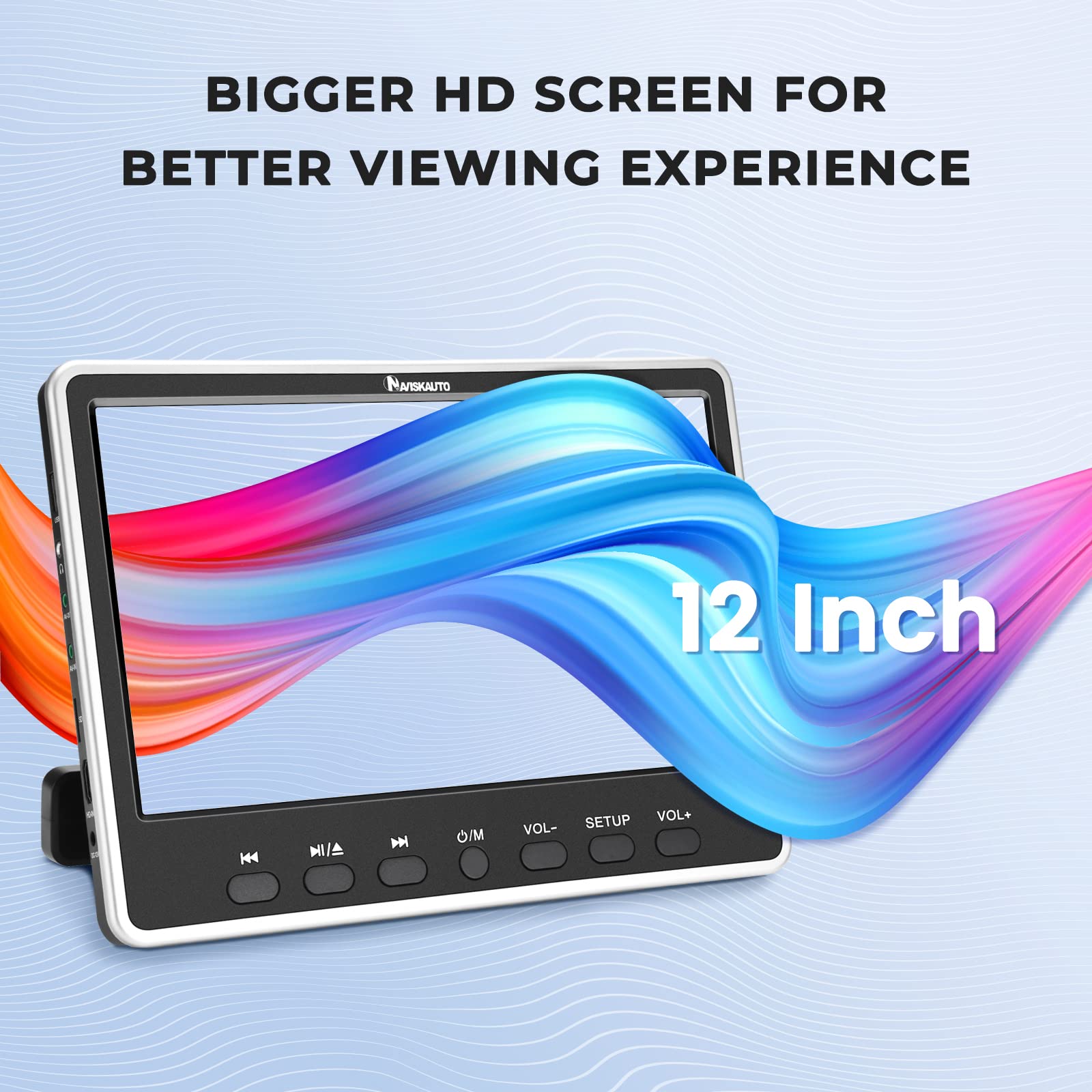 NAVISKAUTO 12" Car DVD Player with HDMI Input Headphone Mounting Bracket 1366x768 HD Screen Inhalation Drive Support Sync Screen AV in & Out Last Memory Region Free USB/Micro SD Card