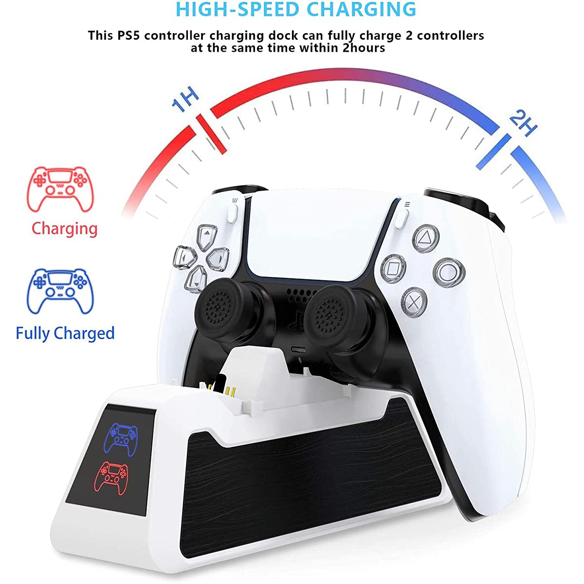 PS5 Controller Charger Playstation 5 Controller Charging Station Compatible Upgraded Playstation 5 DualSense Charging Dock with LED Indicator Safety Chip Protection Super Fast Charging