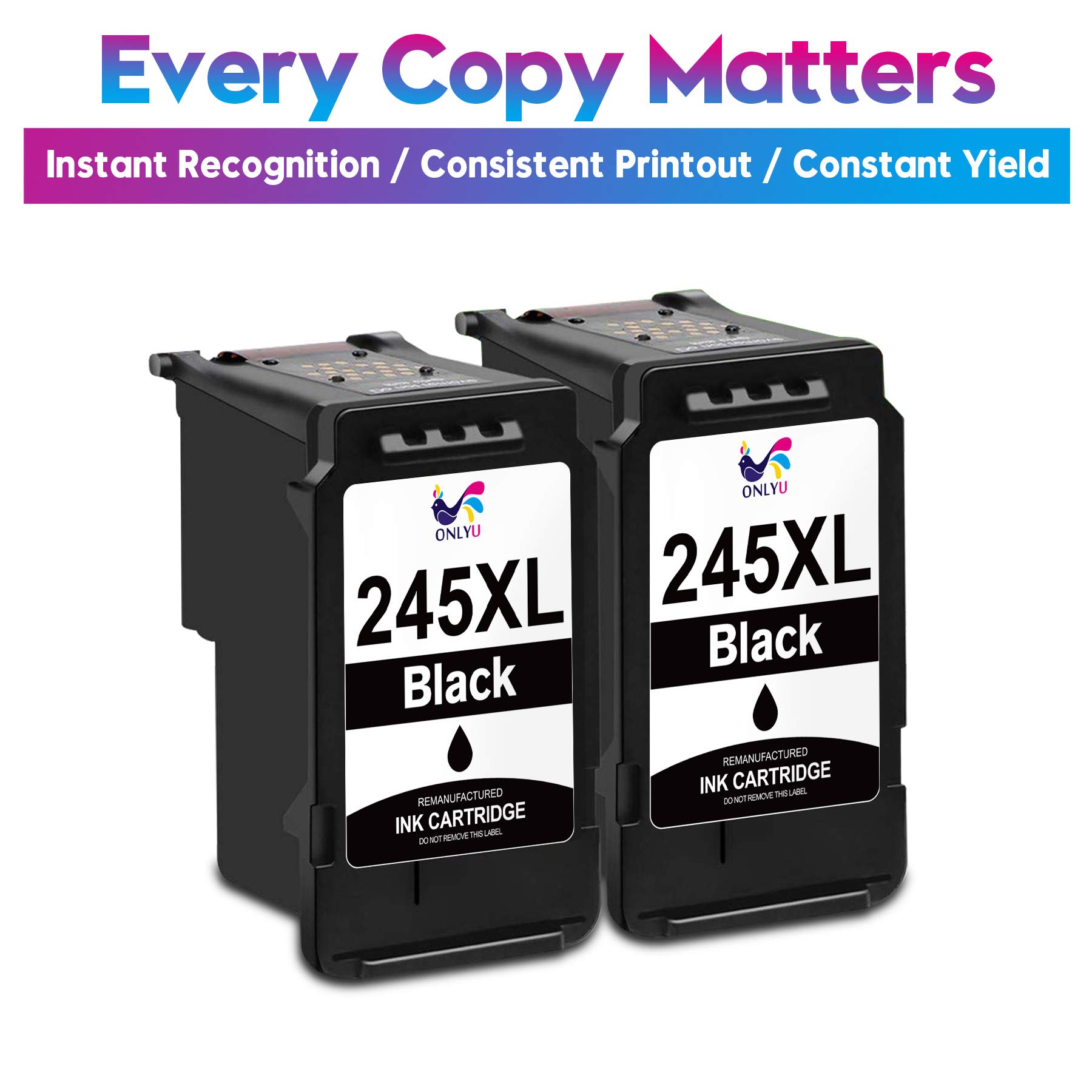 ONLYU Compatible 245XL Ink Cartridges Combo Pack Replacement for Canon PG 245XL PG243 for PIXMA MX492 MX490 MG2522 MG2922 MG2520 MG2920 TS3100 TS3122 TS3300 TR4520 TR4522 IP2820 Printer 2 Black