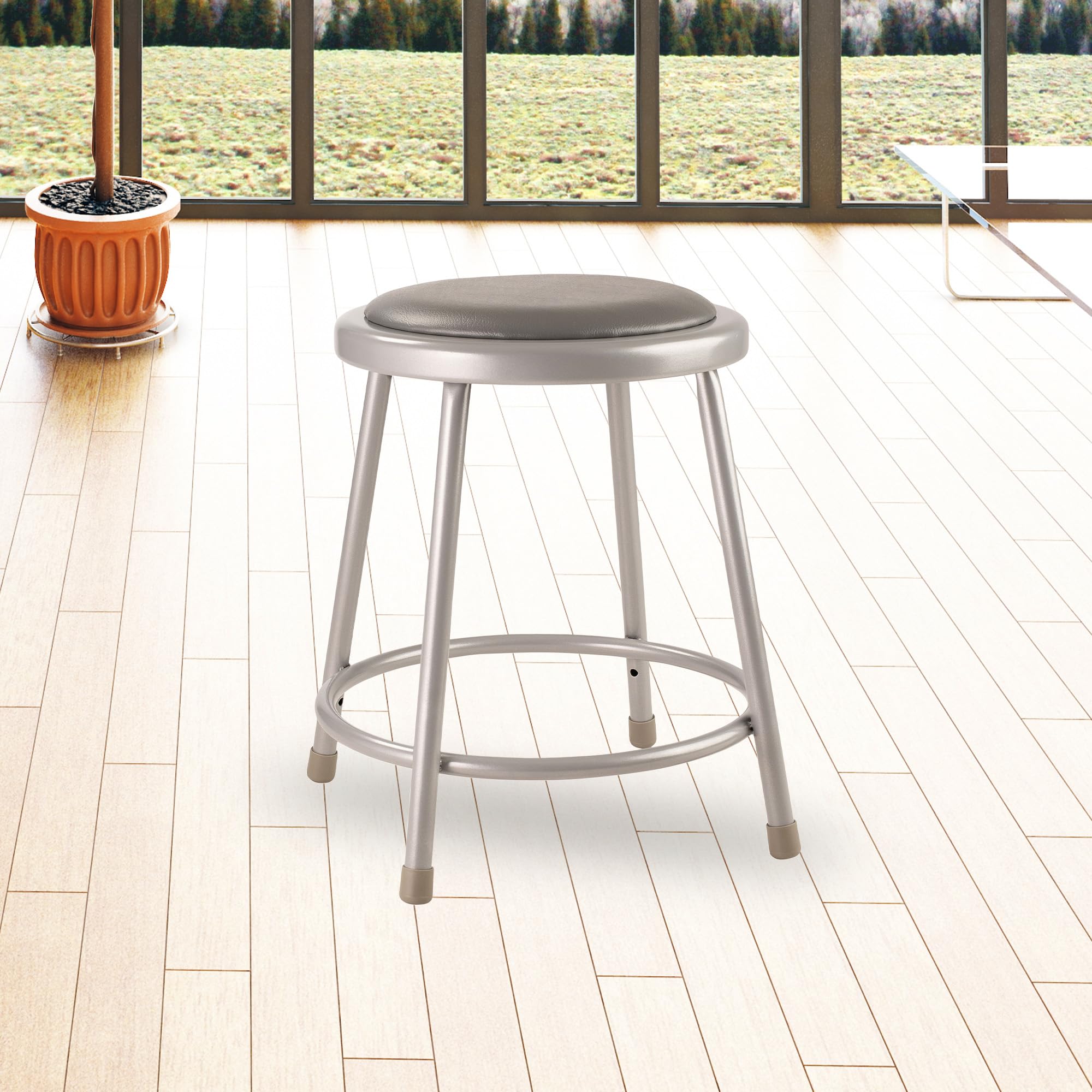 National Public Seating 6400 Series Heavy Duty 18 Inch Steel Stool with Vinyl Padded Seat Supports up to 300 Pounds, Grey Frame and Legs