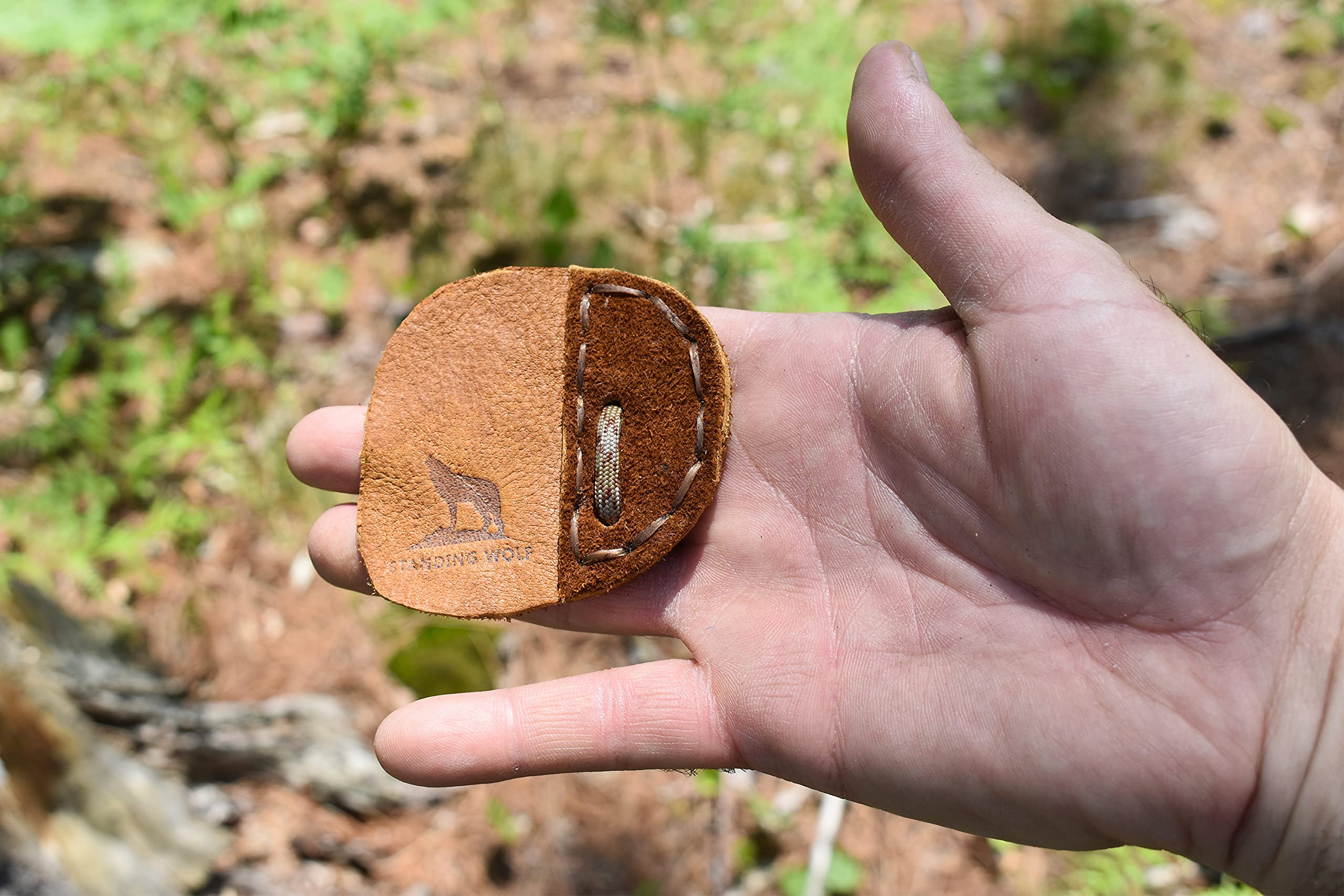Standing Wolf Traditional Moose Leather Finger Tab for Archery (3 Under Light Brown) | Traditional Style Archery Tab Finger Protector | Handmade Archery Tabs for Hunting & Target Practice