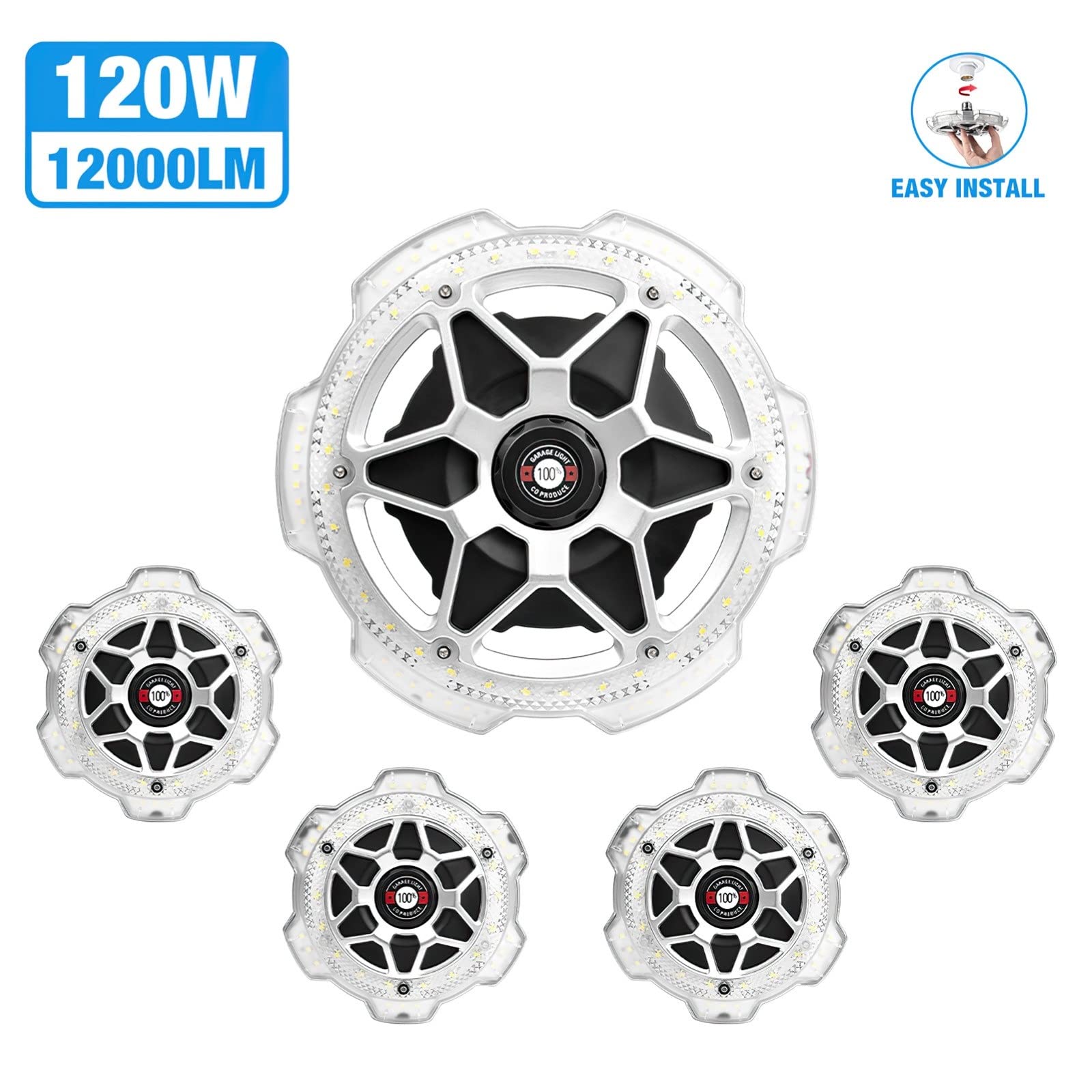 ZTHOME 120w Garage Light Round 5-Head Lighting, Bright Led Garage Light, Led Light Bulbs for Barn