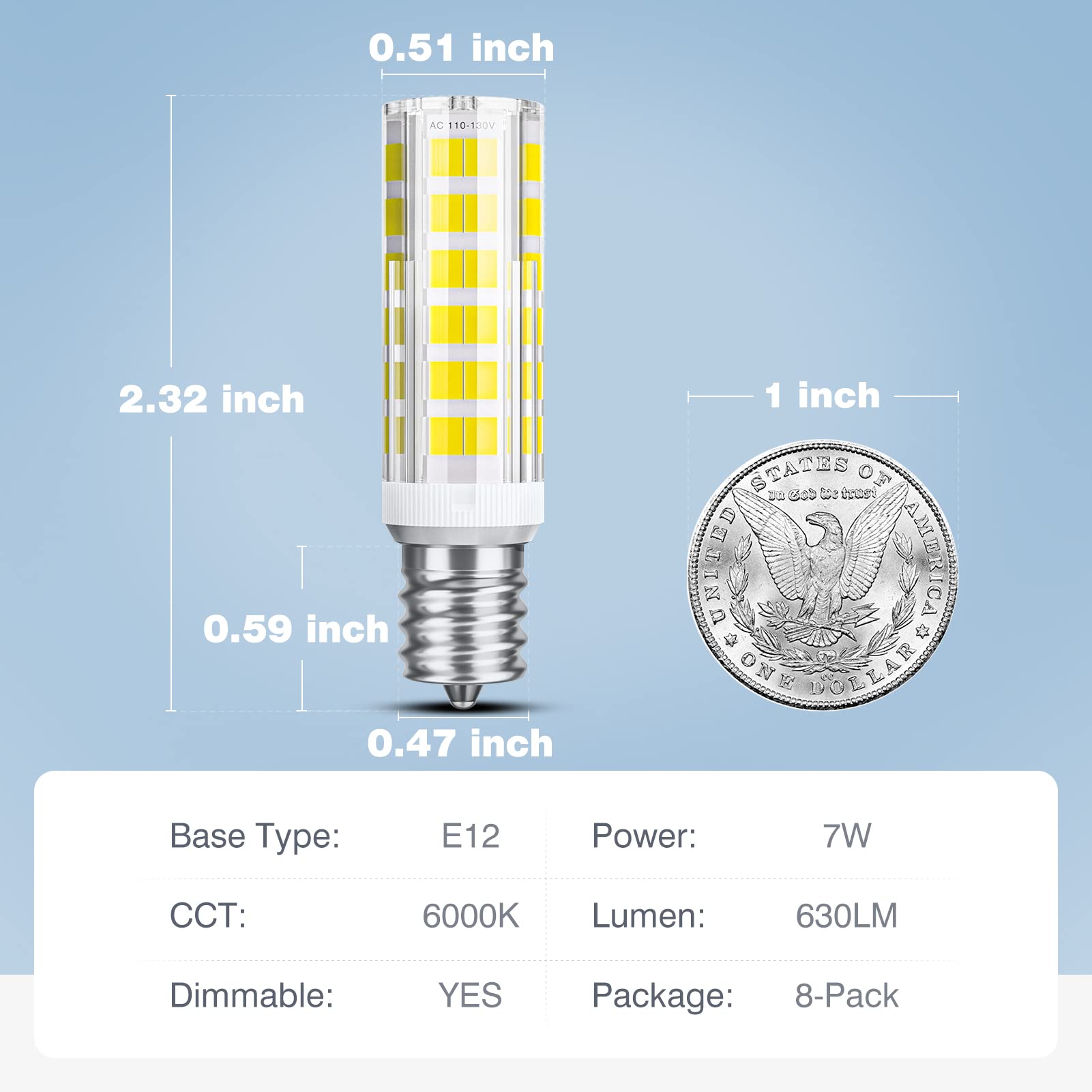 SHINESTAR 8-Pack Dimmable E12 LED Candelabra Bulbs, 60W Equivalent, Daylight 6000K