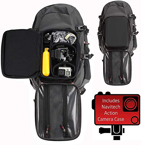 Navitech Action Camera Backpack & Grey Storage Case With Integrated Chest Strap - Compatible With The ThiEYE T5 Pro Action Camera