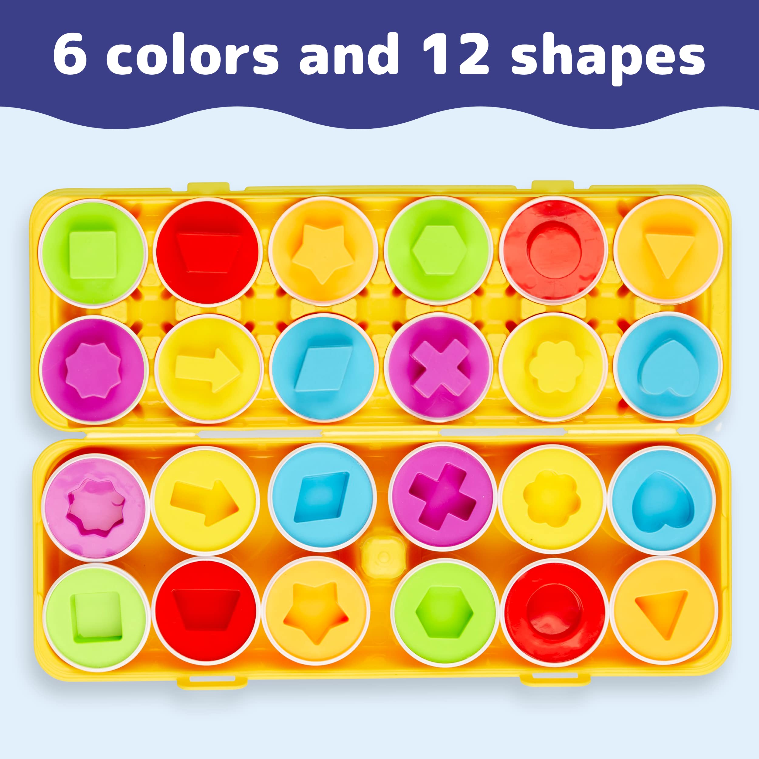PREXTEX My First Find & Match Easter Matching Eggs w/Yellow Eggs Holder - STEM Toys Educational Toy for Kids & Toddlers to Learn About Shapes & Colors Easter Gift - First Easter Toy Eggs for Toddlers
