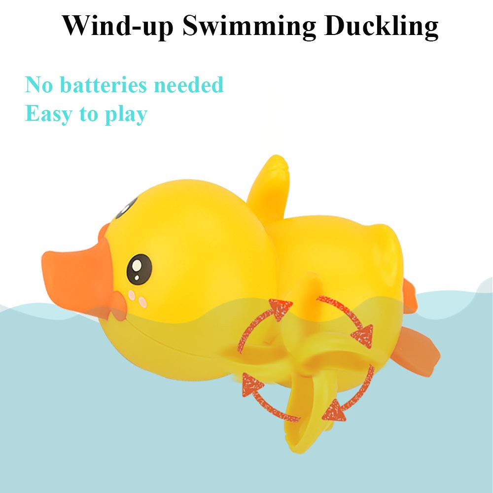 NEXTAKE Kids Bath Toy Wind-up Swimming Duckling Clockwork Bathtub Toy Water Toy for Toddlers (Yellow)