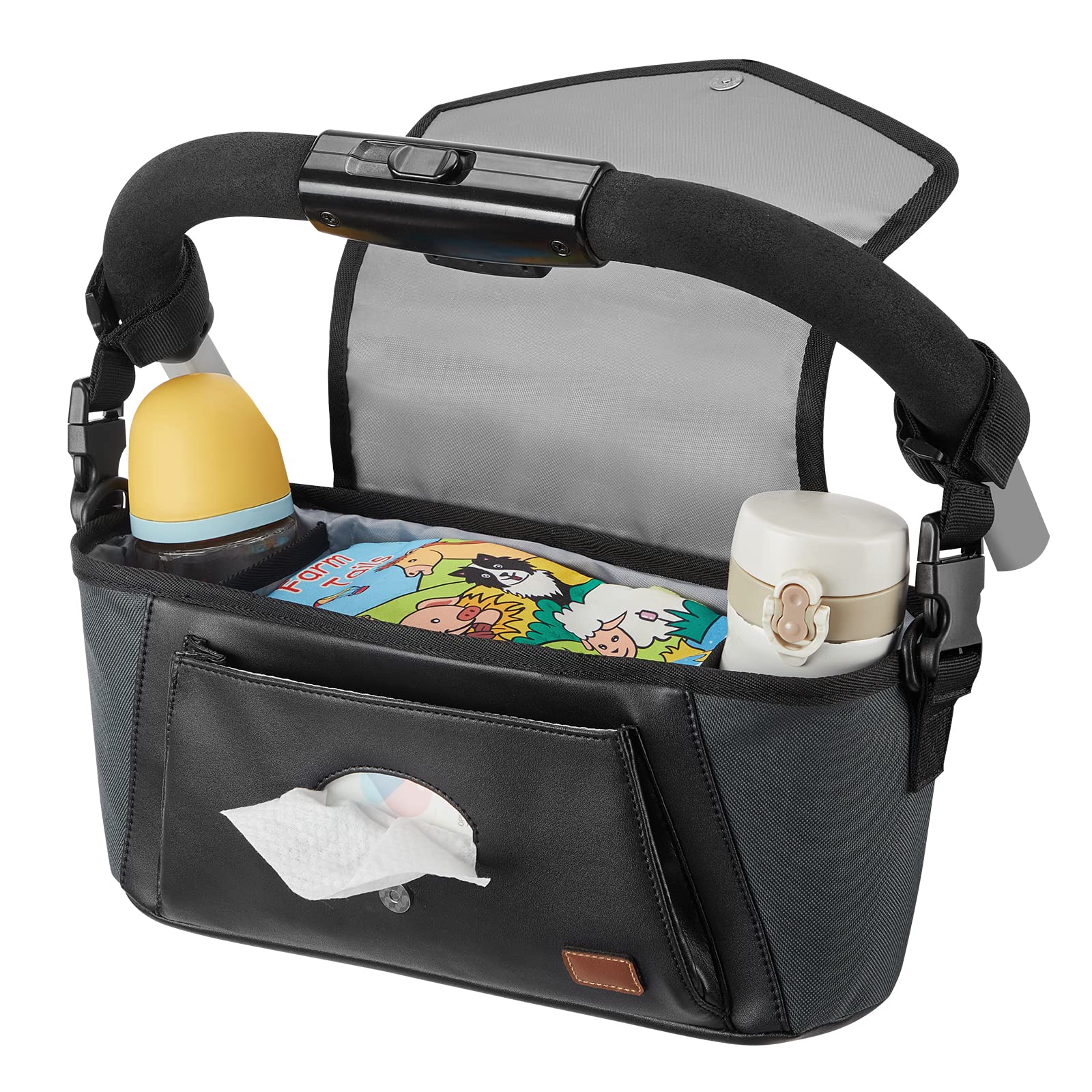 Wiicare Universal Stroller Organizer, Non-Slip Stroller Accessories Bag with Cup Holders, Shoulder Strap, Large Capacity for Bottle, Diaper, Phone, Toys Fit All Strollers