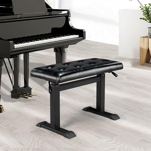VINGLI Adjustable Piano Bench, Black, Foam, Metal, Faux Leather, 27.9"W x 11.8"D x 17.7"H