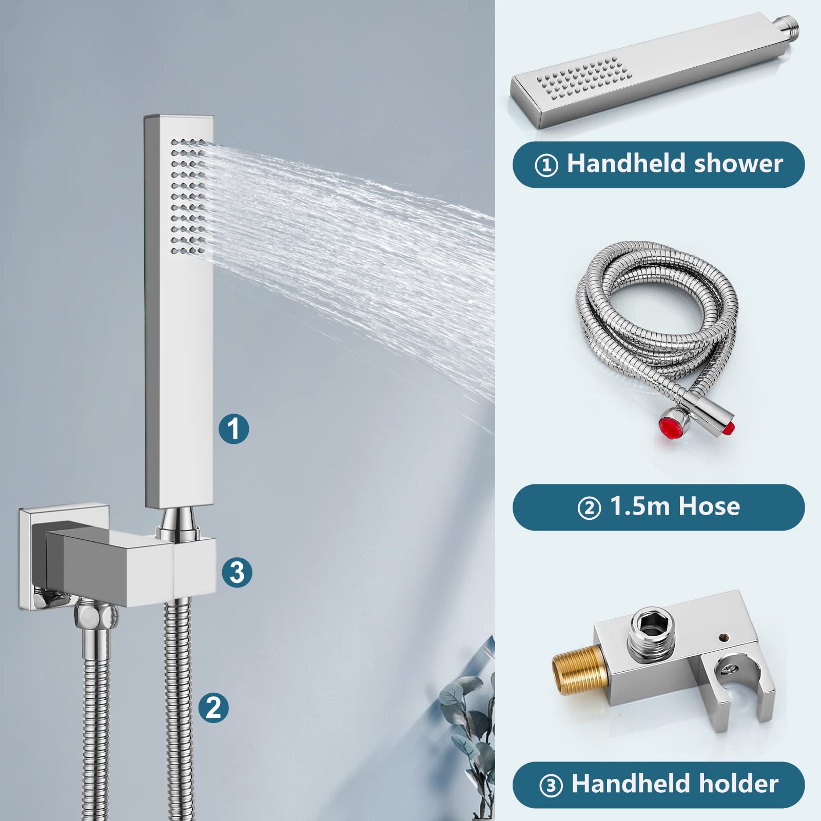 Midanya Rain Shower System Tub Shower Faucet Set Square Rainfall Shower Head with Handheld Sprayer and Waterfall Tub Spout Combo,Wall Mount Shower kit,Matte Black 12 Inch