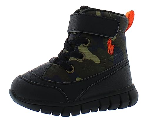 Polo Ralph Lauren Baby Boy's Barnes Boot (Toddler) Black/Olive Camouflage Mesh/Orange Pony Player 4 Toddler M