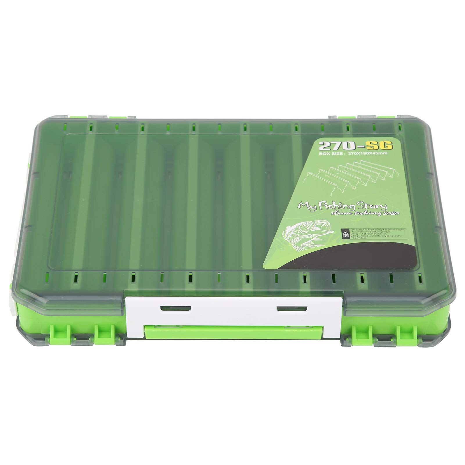 Qqmora Double Open Design Lure Storage Accessories Box 16 Grids Double-sided Design Pratical,for Storing Bait,Hooks and Fishing Accessories(green)