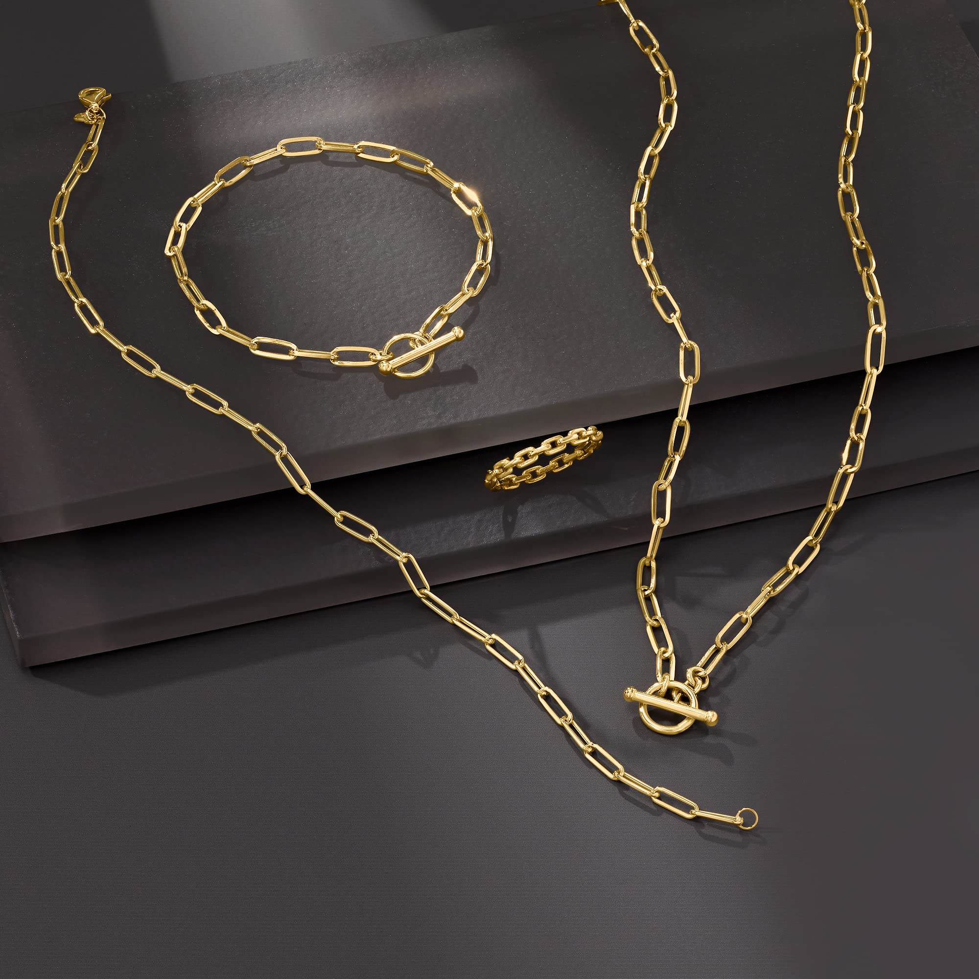RS Pure by Ross-Simons Italian 14kt Yellow Gold Paper Clip Link Toggle Bracelet. 7 inches