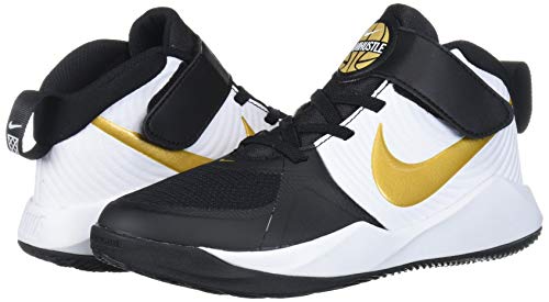 Nike Unisex-Kid's Team Hustle D 9 Pre School Basketball Shoe, Black/Metallic Gold-White, 3Y Regular US Little Kid