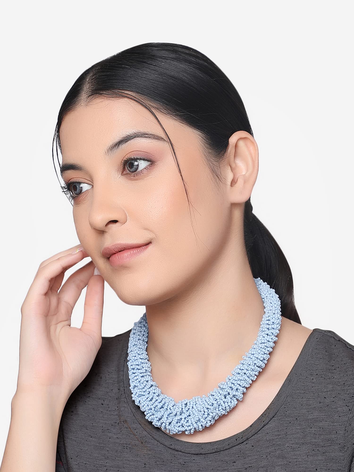 RF RIZIR FASHION Long Handmade Boho Necklaces for Women - Statement Necklace - Seed Bead Necklaces for Girls and Women (Light Blue)