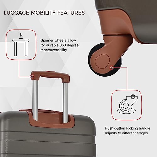 Merax 3 Piece Expandable ABS Hardshell Luggage Sets Spinner Wheel Suitcase TSA Lock Suit Case, Brown, 20/24/28 Inch