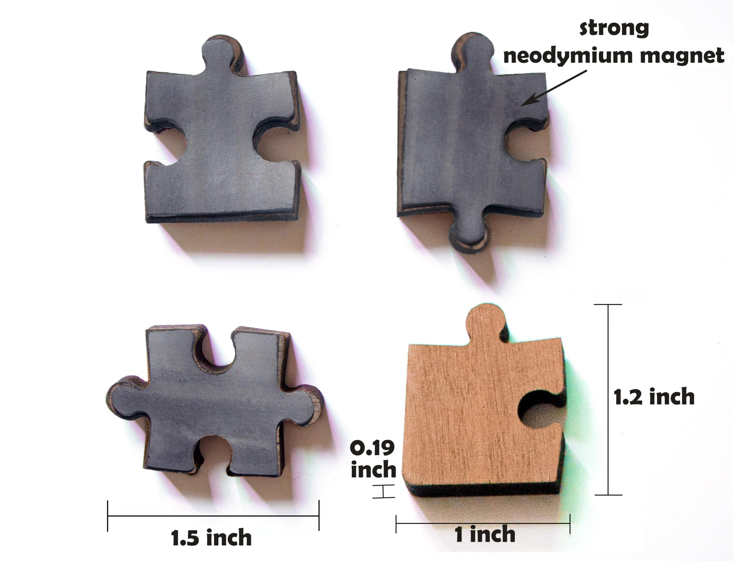 Wooden Puzzle Refrigerator Magnets, 24 PCS Natural Walnut Fridge Magnets, Strong Magnets for Fridge, Whiteboard, Kitchen, Office, and School, Locker(1.2in x 1.8in x 0.24in)