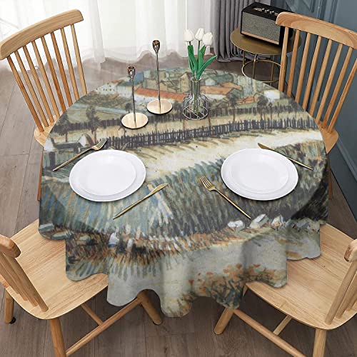 Round Waterproof Tablecloth Van-Gogh-Factories,-Outskirts-of-Paris,-near-Montmartre- for Kitchen Dining/Party/Wedding Use Reusable Table Cover