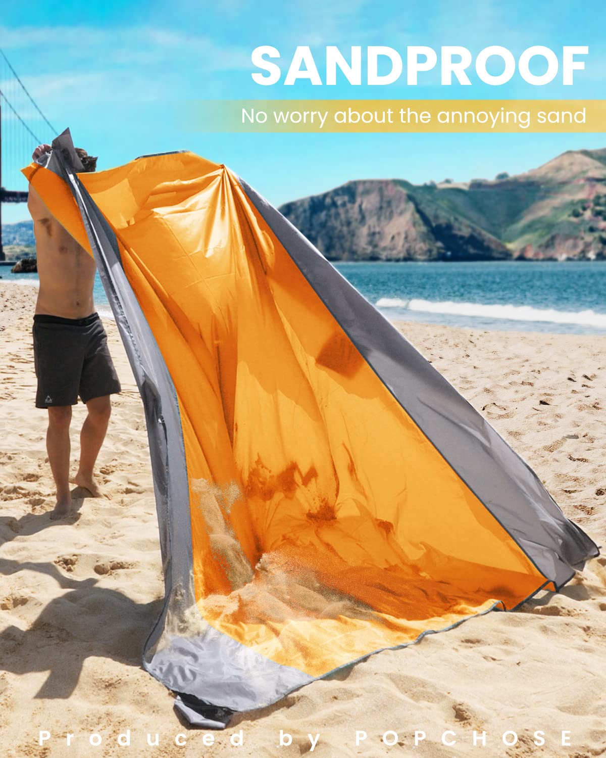 POPCHOSE Beach Blanket, Sandfree Beach Mat 108"x85.2"/83"x78" for 7 Persons, Extra Large Beach Blanket Waterproof Sandproof with 6 Stakes, Easy to Clean, Lightweight Compact Beach Accessories